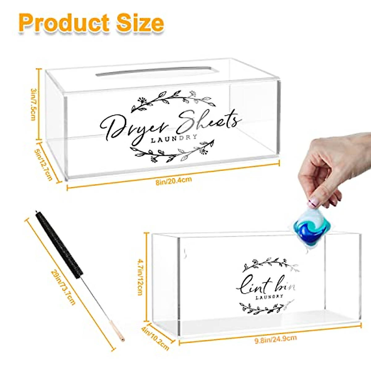Acrylic Dryer Sheet Holder with Lint Bin, KMOTASUO Clear Dryer Fabric Sheet Holder Storage Box Dispenser, Minimalist Dryer Sheets Fabric Softener Container for Laundry Room Decor