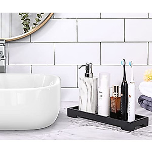 Luxspire Bathroom Vanity Tray, Resin Black Bathroom Tray Toilet Tank Tray, 11 x 4 inch Kitchen Sink Trays, Countertop Organizer for Candles Soap Towel Perfume Holder Jewelry Dish, Small, Matte Black