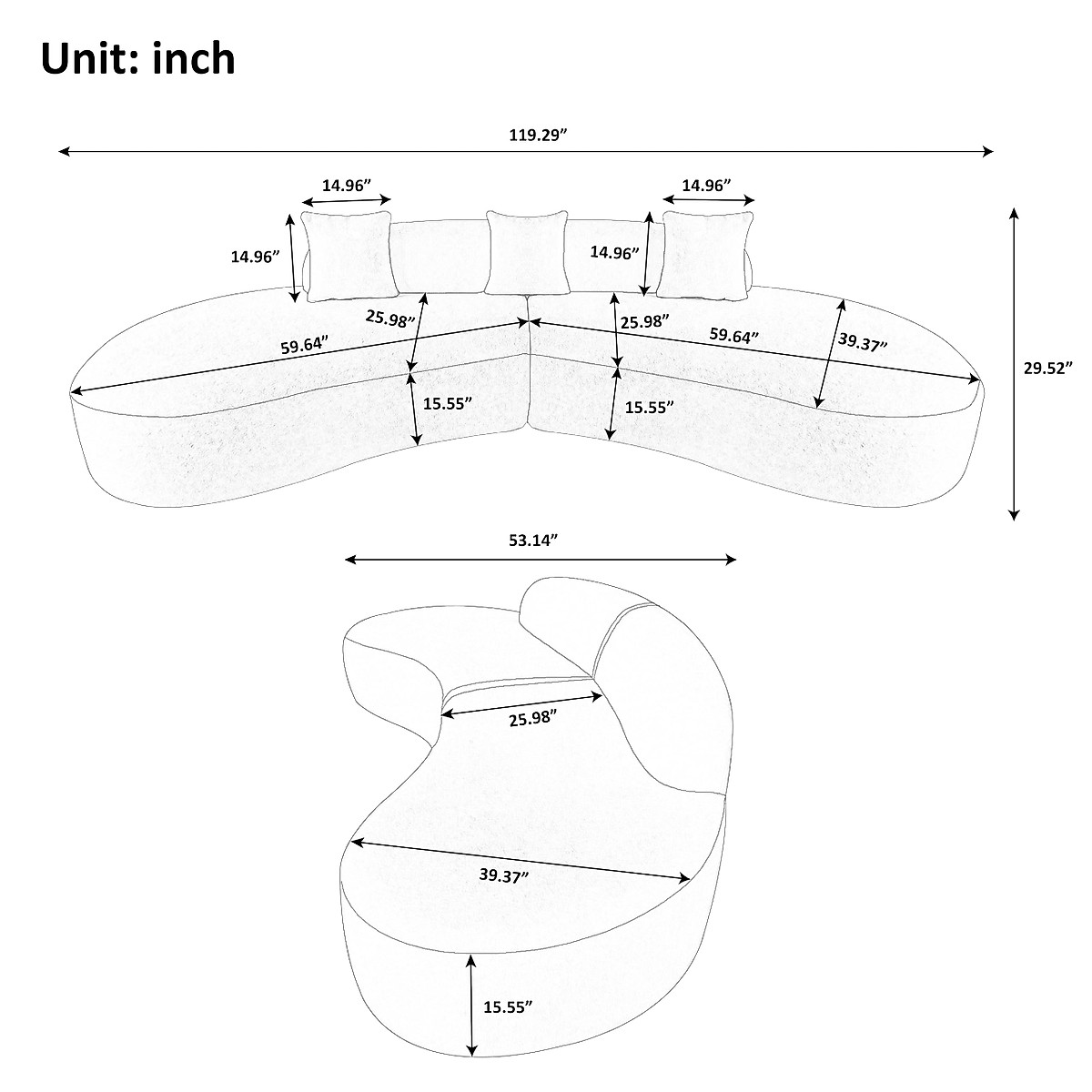 ChicFurnit Couch, Sectional Sofa, Modern Unique Curved Sectional Sofa Couch with 5 Seats, Comfy Couch for Living Room, Apartment & Office, Beige