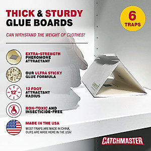 Catchmaster Clothes Moth Traps for House 6PK Wardrobe Closet Storage Glue Traps, Sticky Bug Catcher Indoor with Pheromone, Odorless Adhesive Flying Insect Trap, Protect Clothing, Pet Safe Pest Control
