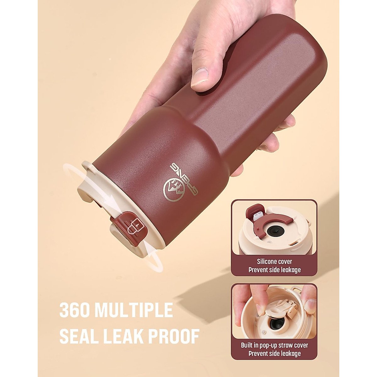 Gpeng 20 oz Insulated Stainless Steel Coffee Mug & Water Bottle with Tea Separation, Straw Lid, and Cup Holder - Keeps Drinks Hot or Cold for Hours. Perfect for Travel and Outdoor Activities!