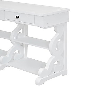 Rockjame Console Table, Retro Wood Sideboard with Ample Storage, Classic Accent Entryway Table with 2 Drawers and Open Adjustable Shelves for Entrance Dinning Room Living Room (Antique White)