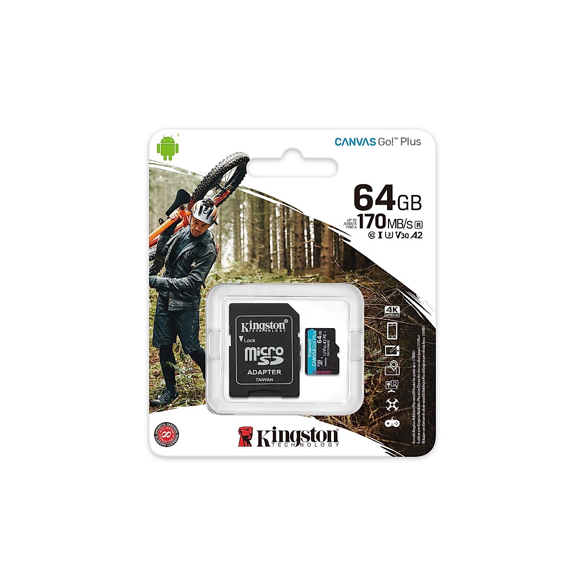 Kingston 64GB Canvas Go Plus microSDXC Card | Up to 170MB/s | UHS-I, C10, U3, V30, A2/A1 | with Adapter | SDCG3/64GB