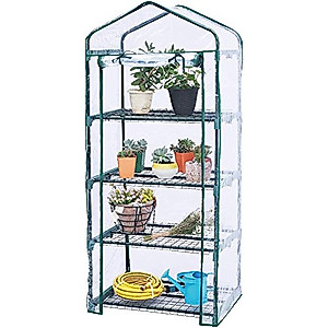 Worth Garden 4 Tier Mini Greenhouse - 63'' H x 27'' L x 19'' W - Sturdy Portable Gardening Shelves with PVC Cover - Small Green House Use in Indoor & Outdoor for Plants Flowers