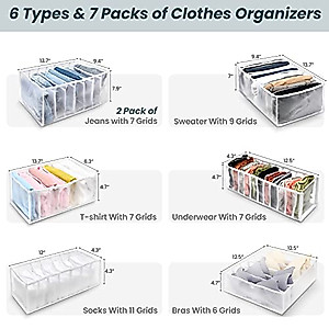 Wardrobe Clothes Organizer, Drawer Organizers for Clothing, Closet Organizers and Storage Suitable for Jeans, T-shirt, Underwear, Shorts, Socks, Skirts & Sweaters Baby Clothes Dividers for Closet 7Pcs