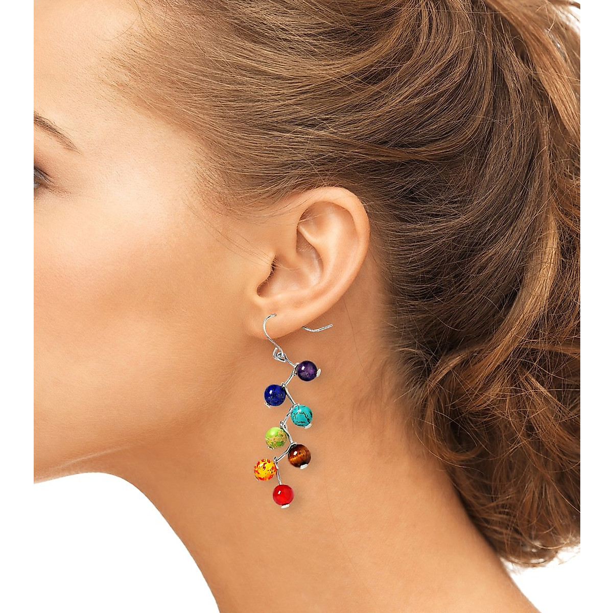 Jauxin 7 Chakra 6MM Bead Stanless Steel Hook Healing Engery Earrings for Women Girls