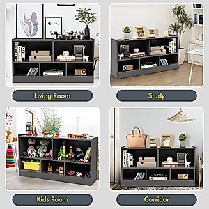 Tangkula Wood Storage Cube Bookcase, 2 Tier 5 Cube Open Shelf Storage Cabinet, Multipurpose Bookshelf, Display Cabinet Shelf for Living Room, Bedroom, Hallway, Kid's Playroom, Reading Nook (Grey)