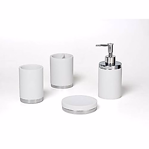Roselli Trading Company 4pc - Hotel Bath Bathroom Accessory Set - Toothbrush Holder, Tumbler, Soap Dish, and Lotion Pump