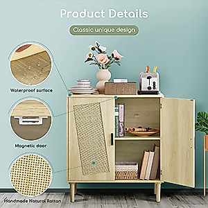 Tatub 2 Pcs Accent Storage Cabinets with Rattan Doors,Kitchen Sideboard Buffet Storage Cabinet,Console Cabinet,Natural