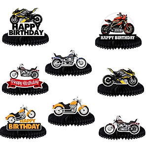 Motorcycle Motorbike Happy Birthday Honeycomb Centerpieces Extreme Soprts Racing Motocross Dirt Bike Theme Decor for Motorcycle Rider Man Boys Teen 1st Birthday Party Baby Shower Supplies Decorations