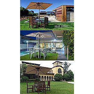 WAHHWF 10x6.5FT Garden Parasol Umbrella with Solar Lights, Rectangular Large Patio Table Umbrella, Deck Pool Outdoor Market Umbrella with Tilt and Crank (Color : Brown)
