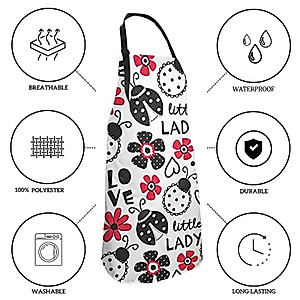 Valentine's Day Love Flower Kitchen Apron -Little Ladybug Cooking Bib Aprons Waterproof Chef Apron for Grilling Baking Gardening Adjustable Neck Strap