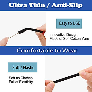 Upgrade Soft Knitting Cotton Fabric Glasses Ear Cushion, Anti-Slip Elastic Comfort Eyeglasses Temple Tips Sleeve Retainer, Eyeglass Ear Cushions Grips for Glasses Sunglasses Eyewear(2pairs Black)