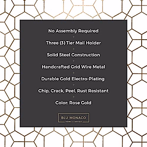 Blu Monaco Rose Gold Desk Organizer - Mail Organizer - 2 Tier Mail Basket - Metal Mail Sorter Inbox - Desk Accessories Women Office