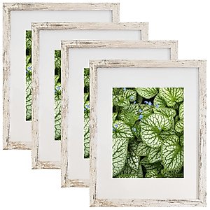 SESEAT 11x14 Frames Pack of 4,Display Pictures 8x10 with Mat or 11x14 Without Mat,Wall Mounting, Distressed White