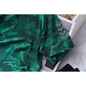 Jellyuu Boys Summer Clothing Sets Kids Short Sleeve Outfit Set Camouflage T-Shirt+ Shorts Sportswear Quick-dry 2Pcs (Green-mesh 9-10 Years)