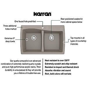 Karran QT-720 Drop-In Quartz Composite 34 in. 1-Hole 50/50 Double Bowl Kitchen Sink Kit in Black