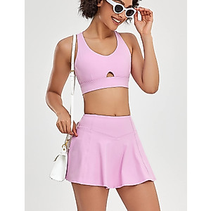 1a1a Women’s Tennis Skirts with Shorts Pockets High Waist Tummy Control Light Pink X-Small