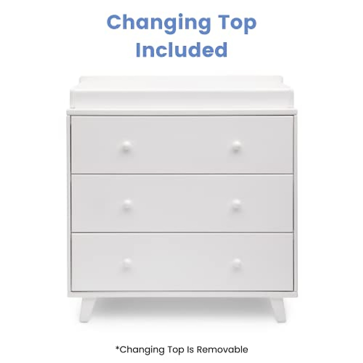 Delta Children Ava 3 Drawer Dresser with Changing Top, Greenguard Gold Certified, White