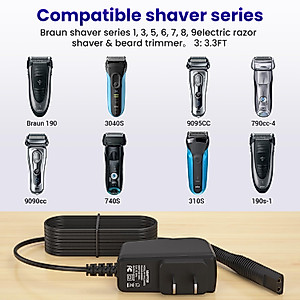For Braun Shaver Charger,12V Power Cord for Braun Series 7 9 3 5 1 XT5 Electric Razor 3040s 340s 9385cc 370 720 760cc 790cc 720s-4 7865cc 9090cc 9330s 5018s 7020s 9095cc 3350cc-4 390cc