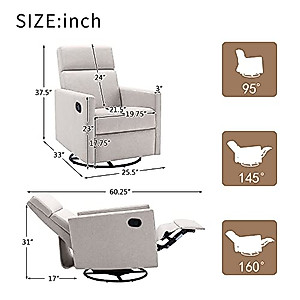 LUMISOL Modern Swivel Glider Rocker Recliner, Manual Recliner Gliders for Nursery, Upholstered Glider Reclining Chair with Tall Back for Living Room, Bedroom, Tan