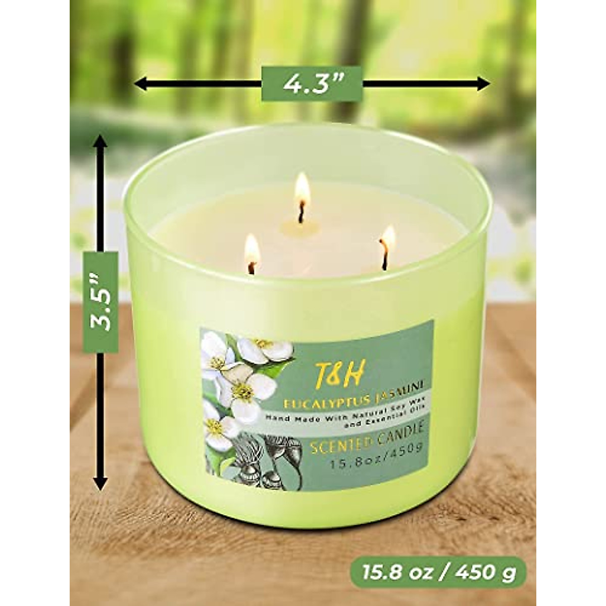 Stress Relief Aromatherapy Candle for Men & Women - Eucalyptus Jasmine 3 Wick Candle with Lavender, Mandarin & Balsam - Strong Scented Candles for Home 15.8 oz - Natural Soy Candles, Eucalyptus Candle
