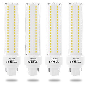 Lustaled Gx24q/G24q 4-Pin Base Light Bulbs, 12W Gx24 LED PL Recessed Lights, Daylight 6000K 26W CFL Replacement for Ceiling Light Downlight Wall Sconce, 4-Pack (Remove/Bypass The Ballast)