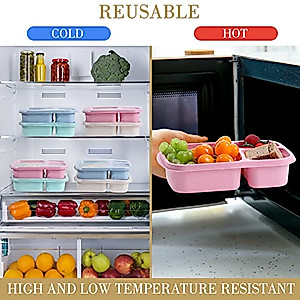 20 Pieces Bento Lunch Box for Kids, 3 Compartment Lunch Box Containers, Kids Meal Prep Containers Reusable Wheat Straw Lunch Containers Food Storage Bento Box for Schools and Travel (Multicolored)