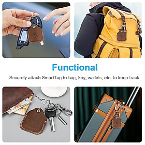 Fintie Genuine Leather Case for Samsung Galaxy SmartTag, Anti-Scratch Lightweight Protective Skin Cover with Keychain for Galaxy SmartTag Tracker, Brown