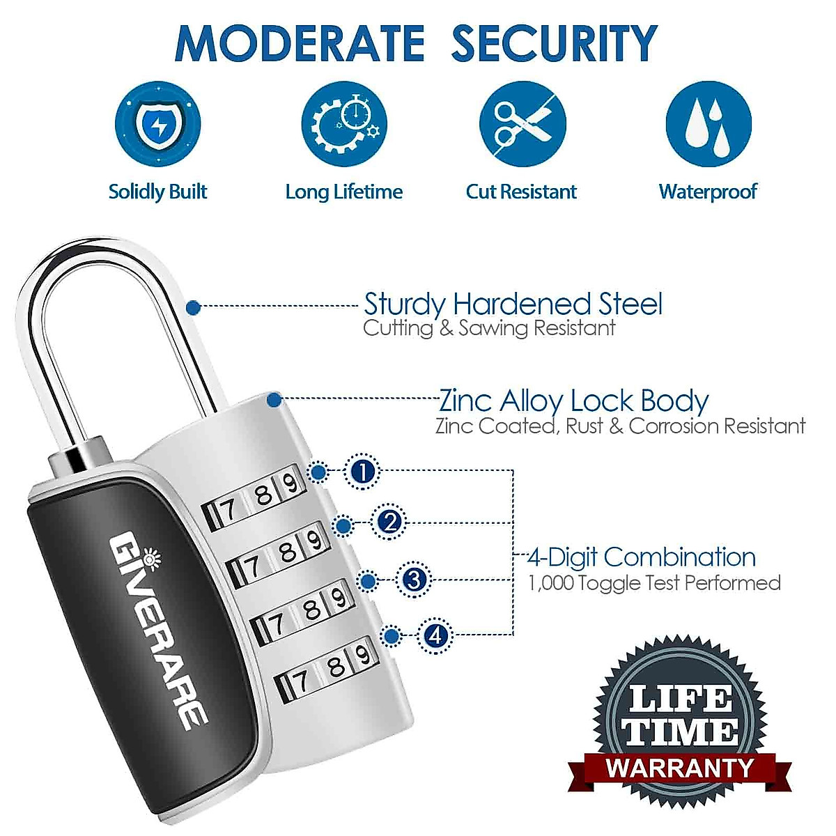 GIVERARE 2 Pack Combination Lock, 4-Digit Padlock Keyless, Resettable Luggage Locks for Backpack, Gym & School & Employee Locker, Weatherproof Travel Lock for Fence, Backyard Gate, Hasp, Case-Silver