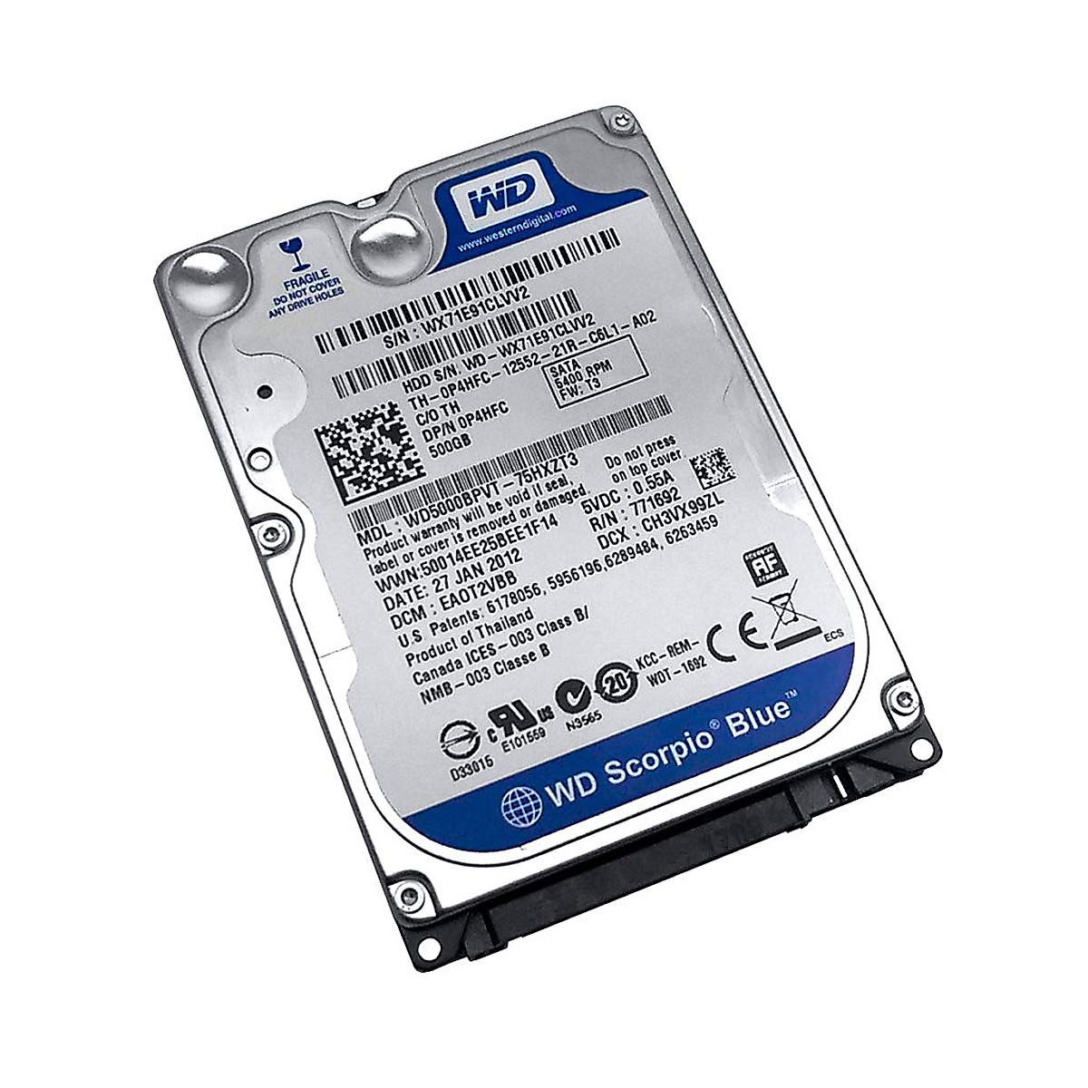 500GB 2.5" Western Digital Scorpio Blue 5400RPM SATA 9.5mm Notebook HD 8MB Cache