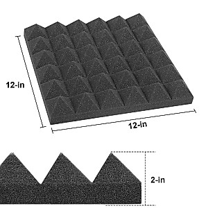 24 Pack Sound Proof Foam Panels for Walls 2 Inches Thick Acoustic Foam Panels for Wall Pyramid, 2" X 12" X 12" Sound Absorbing Dampening Studio Foam soundproof wall panels Wedge Tiles