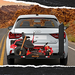 Mockins 500lb Cap. Folding Trailer Hitch Cargo Carrier Rack with Ramp |48"Lx28.5"Wx4.5"H Wheelchair Rack for Car |Heavy Duty Steel Mobility Scooter Carrier with Ramp | Wheelchair Carrier for Car Hitch