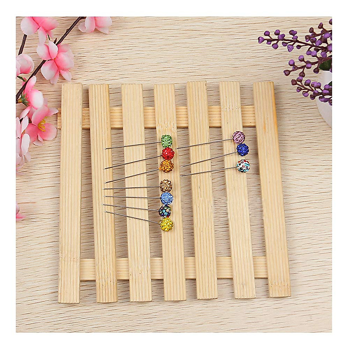 KOOBOOK 30Pcs/Set Muslim Hijab Scarf Pin Rhinestone Ball Pendant Pins Brooch Straight Head Pin For Women