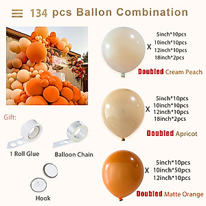 DIY 134Pcs Neutral Double-Stuffed Balloon Garland Arch Kit, Boho Garland Double Layer Matte Orange Cream Peach Apricot Balloons Set for Wedding Birthday Baby Shower Balloons Party Decorations