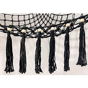 EOESFCB Stuffed Animals Net or Hammock Toy Hammock Boho Stuff Animal Storage Corner Hanging Net Holder Macrame Mesh Hammock Plush Toy Organizer with Tassel for Bedroom Nursery Decor - Black