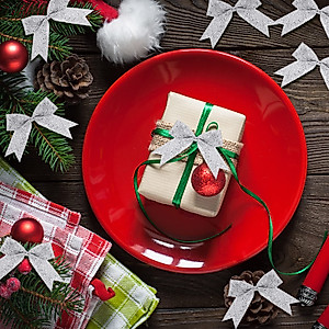 100 Pieces Christmas Mini Bows Glitter Ribbon 2 Inch Twist Tie Bows Pretied Mini Bows Shiny Christmas Bows DIY Polyester Craft Bows for Sewing Appliques Scrapbooking Wedding Gift