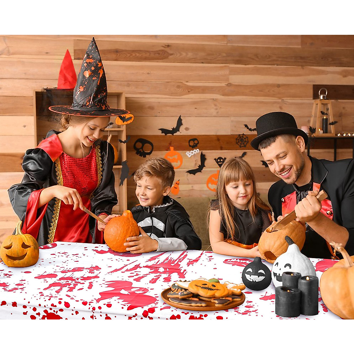 joybest 3 Pack Halloween Bloody Handprint Tablecloth - 54 x 108 Inch Waterproof Disposable Plastic Table Covers for Halloween Party Supplies Decoration, Dinner Party and Horror Theme Party