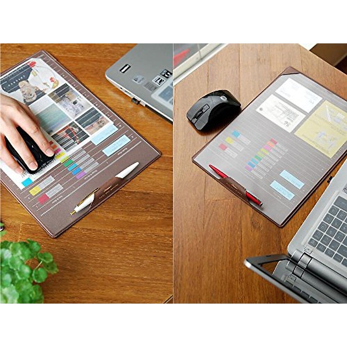 ELSKY Office Mouse Mat for Computer or Laptop,Gmaing Mouse Pads/Mouse&Desktop Protector/Keyboard Pad,Drawing & Writing Pad with Card Schedule Pockets,Cover with 2 Transparent Sheets for Memo (Coffee)