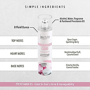 Instyle Fragrances | Body & Hair Mist | Marshmallow Cloud Scent | With Panthenol | CLEAN, Vegan, Paraben Free, Phthalate Free | Premium 8 Fl Oz Spray Bottle