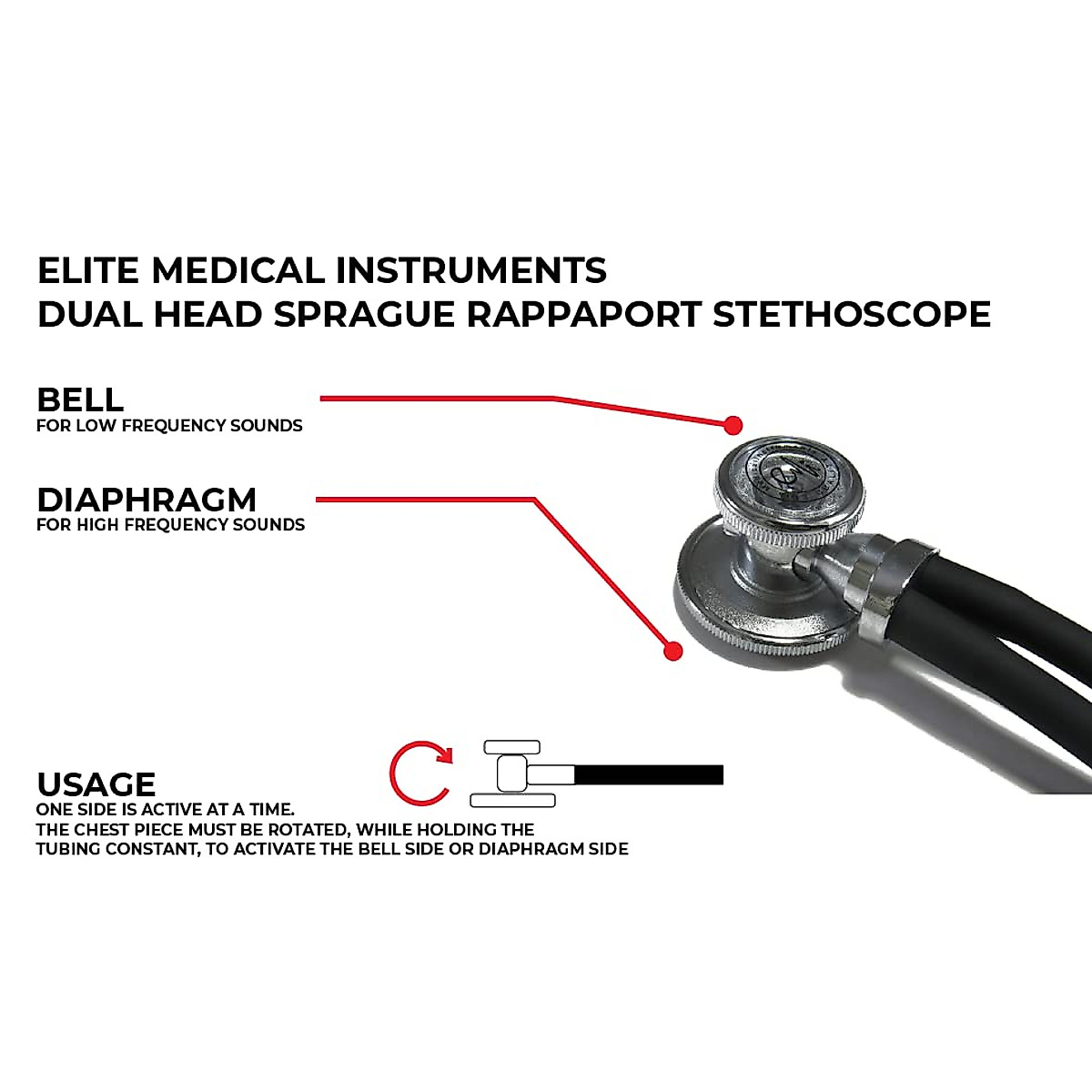 EMI EBL-430 Sprague Rappaport Dual Head Stethoscope and Manual Aneroid Sphygmomanometer Blood Pressure with Large Adult Cuff (Cuff Size: 33 cm to 51 cm | 13 inch to 20 inch) - Black