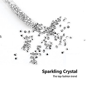 cueclue 1 PC Car Bling Rhinestone Key Chain, Crystal Car Key Chain for Women, Fashionable Keychain Ring Accessories (Silver)