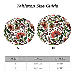 Paisley Flowers Tablecloth Elastic Edged Round Fitted Table Cover Waterproof Table Cloth for Indoor Outdoor Dinning Fit 45'' - 50'' Table, Medium