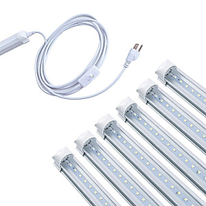 HOLDWILL 6 Pack LED Shop Light Fixture, 4FT 24W 6000K Daylight White Clear Cover Linkable Beer Cooler Light, T8 LED Integrated Tube Lights with On/Off Plug Cable for Garage,Work Bench and Workshop