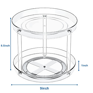 HYDROWE Lazy Susan Organizer 2 Tier, Round Plastic Turntable Organizer Organization Storage Container Bins,Spinning Organizer for Spices,Vanity Countertop Makeup Organizing(2 Tier 9.25 Inch)