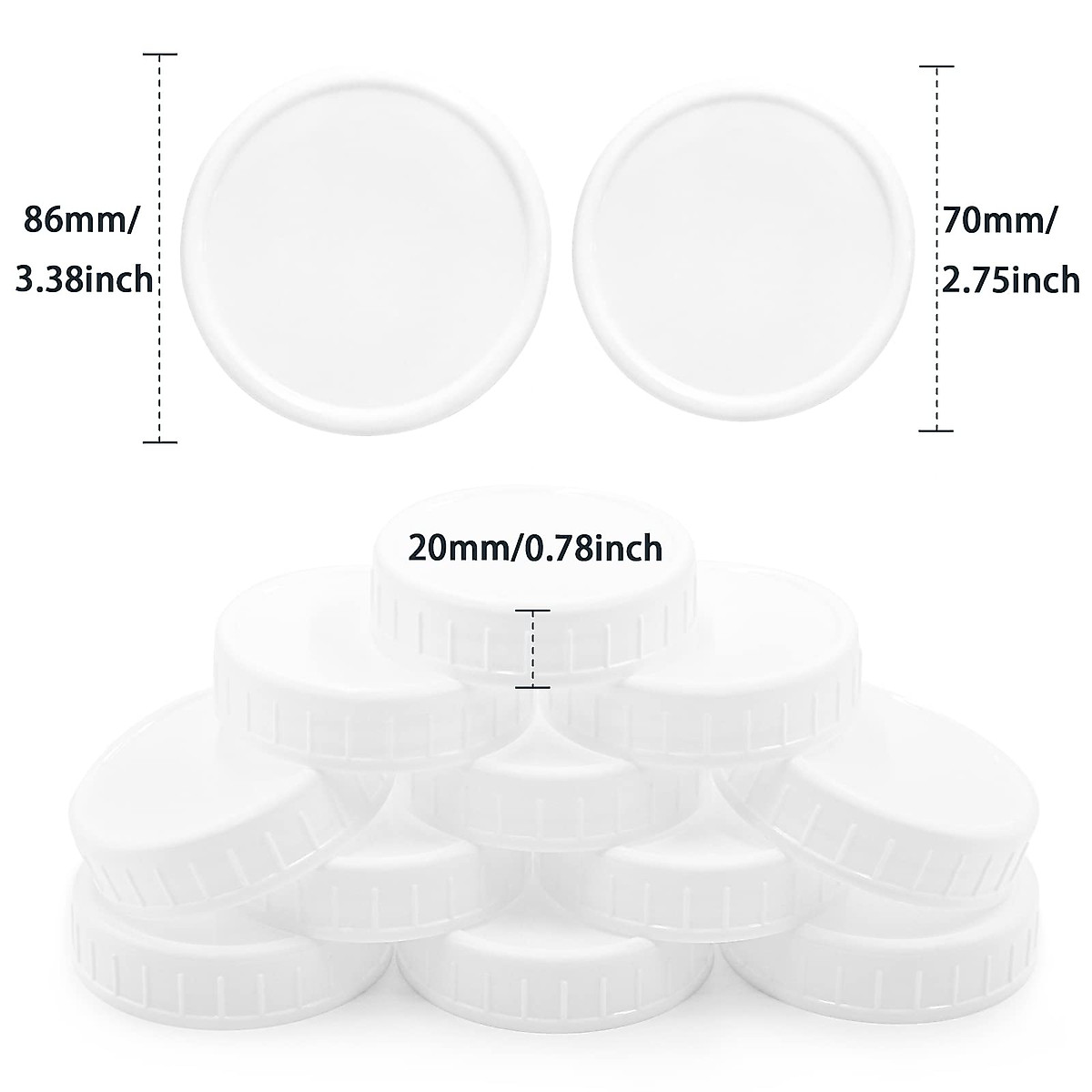 12 Wide Mouth Plastic Mason Jar Lids and 12 Regular Mouth White Canning Lids with Silicone Seals Rings Fits Ball/Kerr Jars, Leak-Proof & Anti-Scratch Surface, 24 Pack