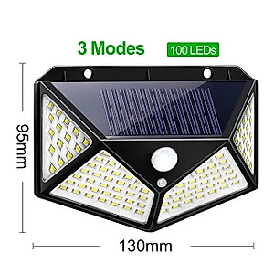 Solar Lights Outdoor 100 LEDs 1000Lm Solar Motion Sensor Lights Solar Panel 15.3 in2 and 3 Modes(Security/Permanent On All Night/Smart Brightness Control) with IP65 Waterproof with Wide Angle(2pack)