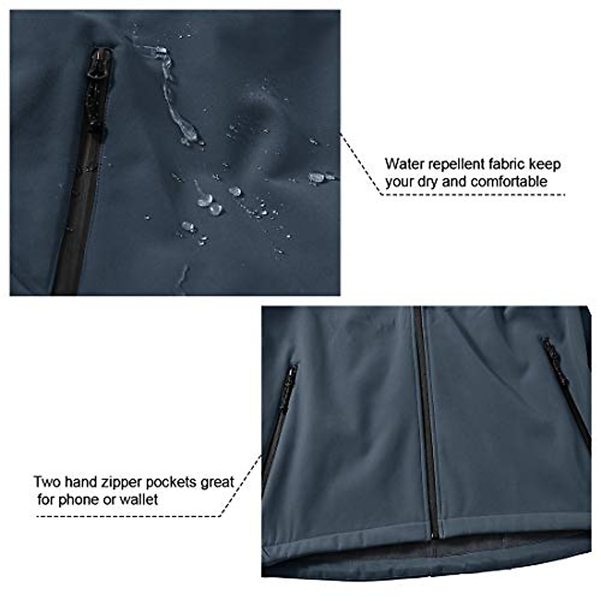 Gopune Windproof Softshell Fleece Lined Jacket Winter Outdoor Hooded Coat (Grey,M)