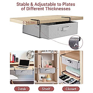 BRUINAGORA Closet Organizers and Storage, Closet Pullout Drawer, Under Shelf Storage Organizer, Adjustable Clips for Underwear, Bra, Lingerie, Panties, Undies, Grey/2 Pack