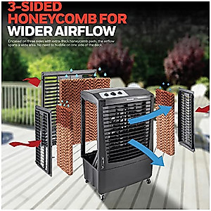 Honeywell 2100 CFM Outdoor Portable Evaporative Cooler & Fan for Patio Area, Deck, Backyard, Garage, Cools up to 850 Sq. Ft. with 3 Speeds and 36 Ft. Air Throw for Large Outdoor Spaces, Black